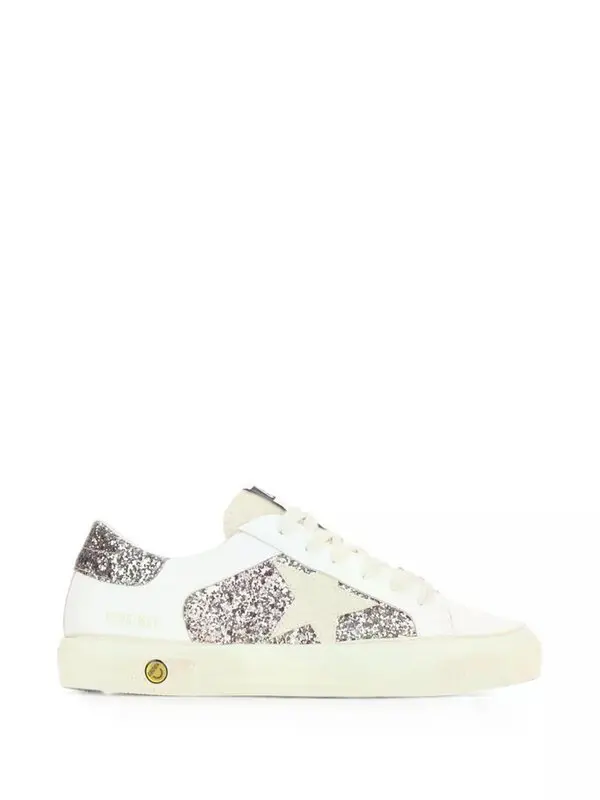 GOLDEN GOOSE May Glitter Leather Sneakers - White