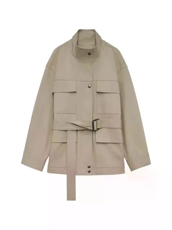 ANINE BING Odin Jacket With Stand Collar And Belted Waist - Neutrals
