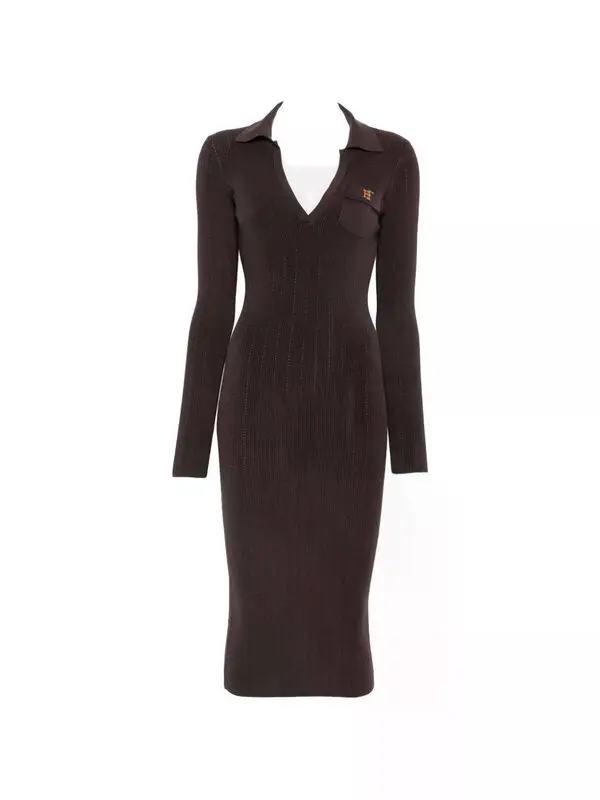 Elisabetta Franchi Ribbed-knit Long-sleeve Midi Dress - Brown