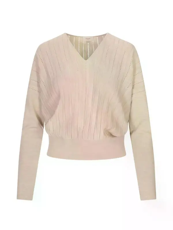 Agnona Pointelle-knit V-neck Jumper - Neutrals