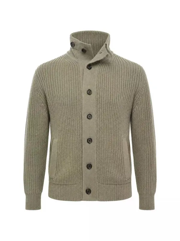 PAOLO PECORA Ribbed-knit High-neck Cardigan - Green
