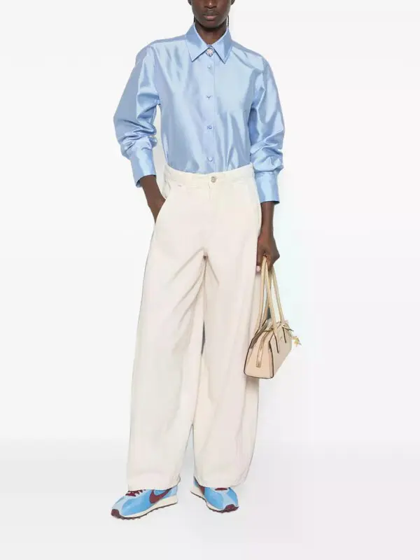 Sandro Suzanne Jewel-button Satin-finish Shirt - Blue