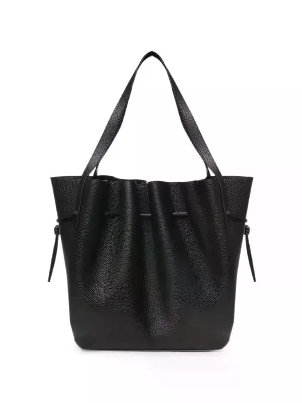 Yuzefi Scallop Pebble-grain Leather Tote Bag - Black