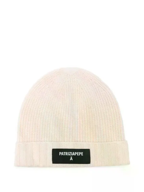 Patrizia Pepe Ribbed-knit Logo-patch Beanie Hat