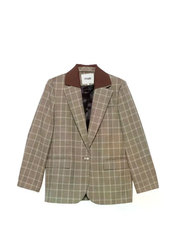 Maje Checked Removable-collar Blazer - Brown