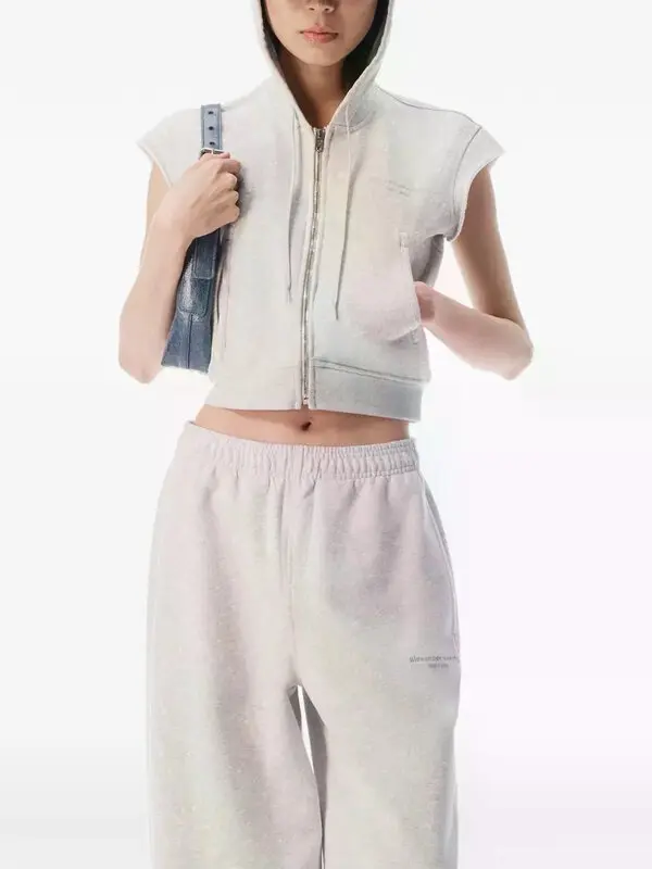 Alexander Wang Zip-up Short-sleeve Hoodie With Crystal Embellishment