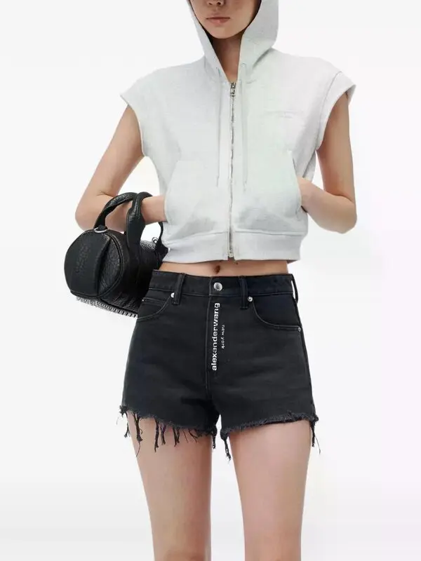 Alexander Wang Zip-up Short-sleeve Hoodie With Crystal Embellishment - Grey
