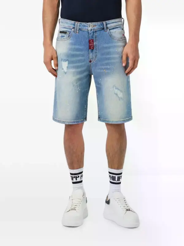 Philipp Plein Paint-splatter Distressed-effect Shorts