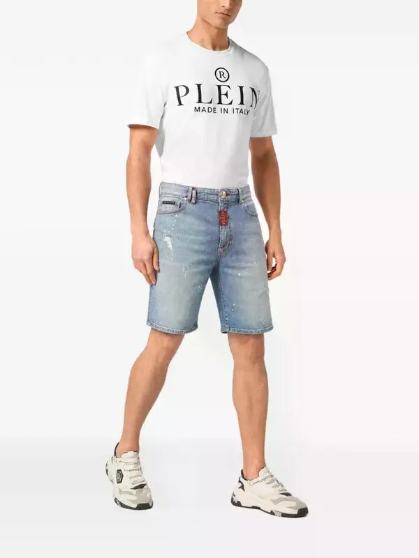 Philipp Plein Distressed Paint Splatter Denim Shorts