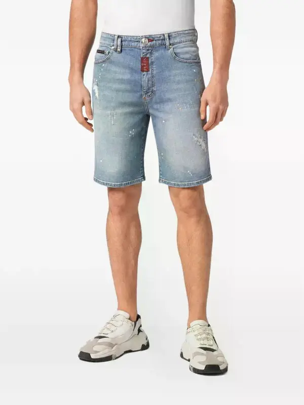 Philipp Plein Distressed Paint Splatter Denim Shorts
