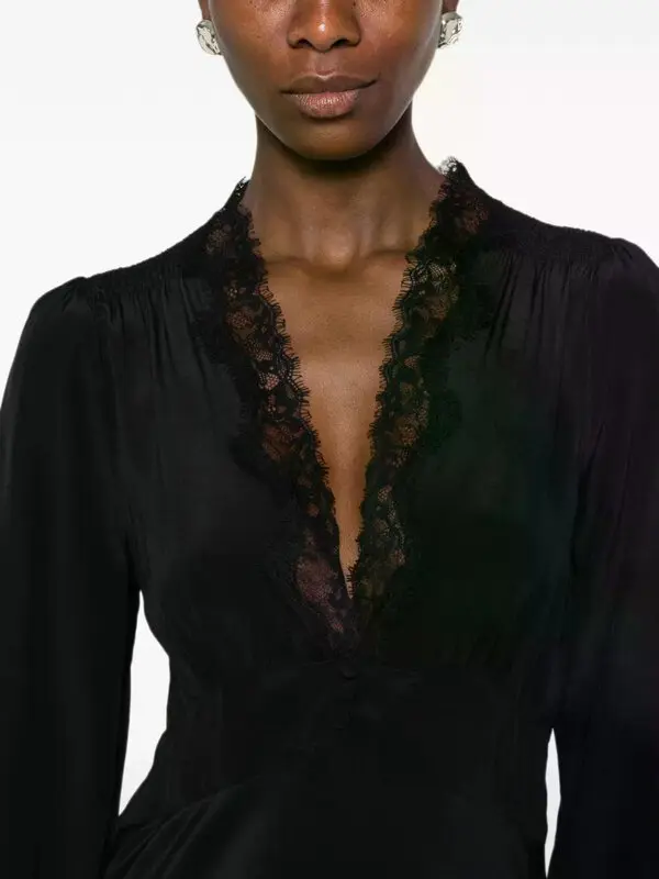 Rixo Lace Trim Long Sleeve Maxi Dress