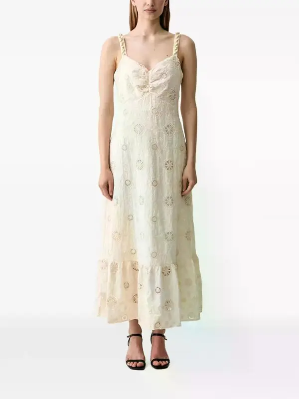 PEDRO DEL HIERRO Cream Embroidered Maxi Dress With Bead Embellished Straps - Neutrals