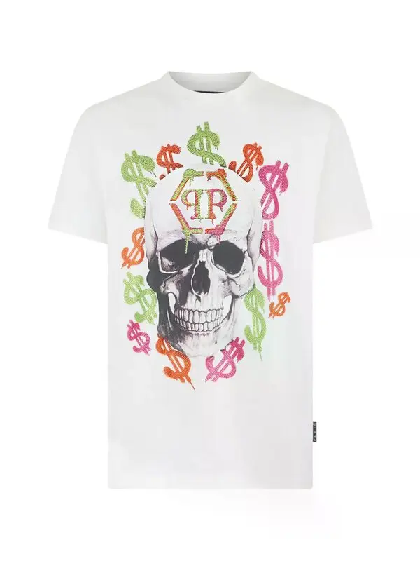 Philipp Plein Jersey T-shirt Dollar Spray - White
