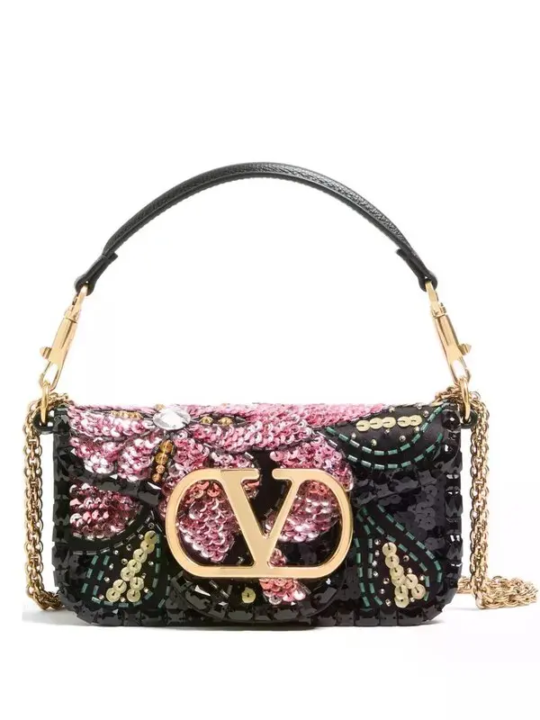 Valentino Garavani Locò Small Embroidered Shoulder Bag - Black