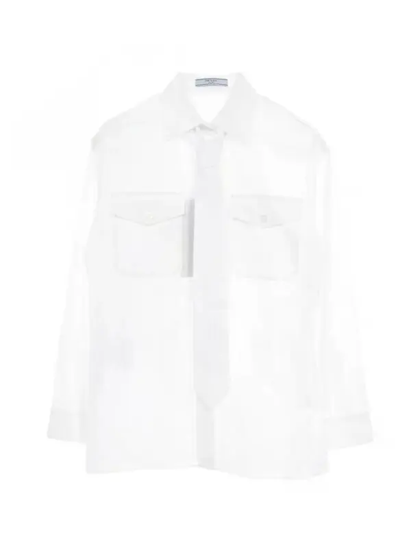 Prada Long-sleeve Shirt With Spread Collar And Chest Flap Pockets - White