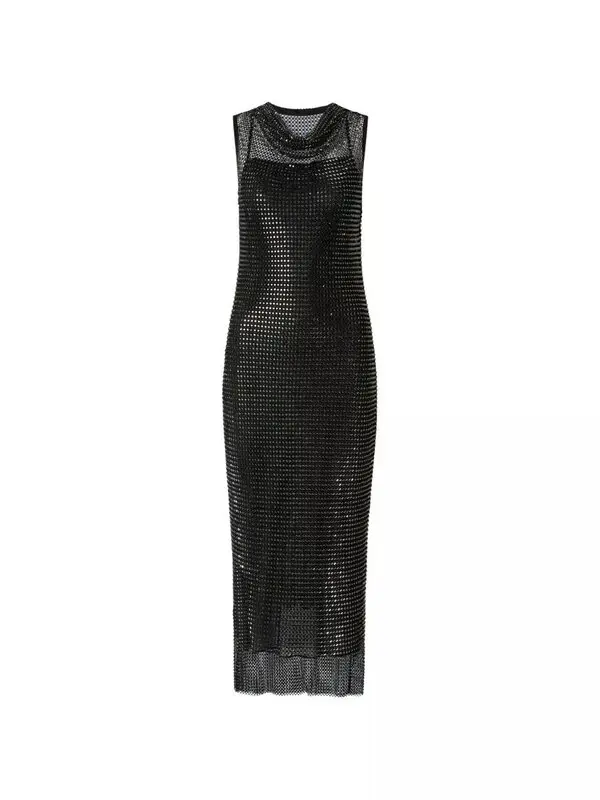 Pinko Crystal-embellished Mesh-knit Midi Dress - Black