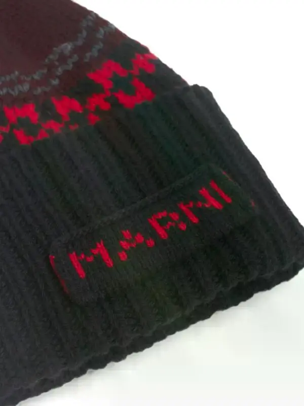 Marni Red Wool Beanie With Geometric Motif