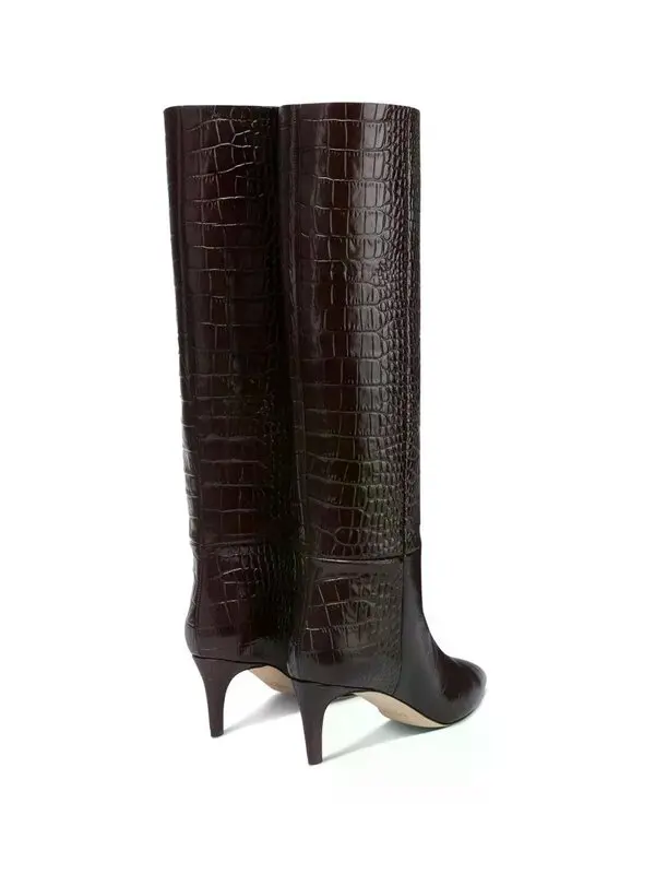 Paris Texas Crocodile-effect Leather Knee High Boots - Brown