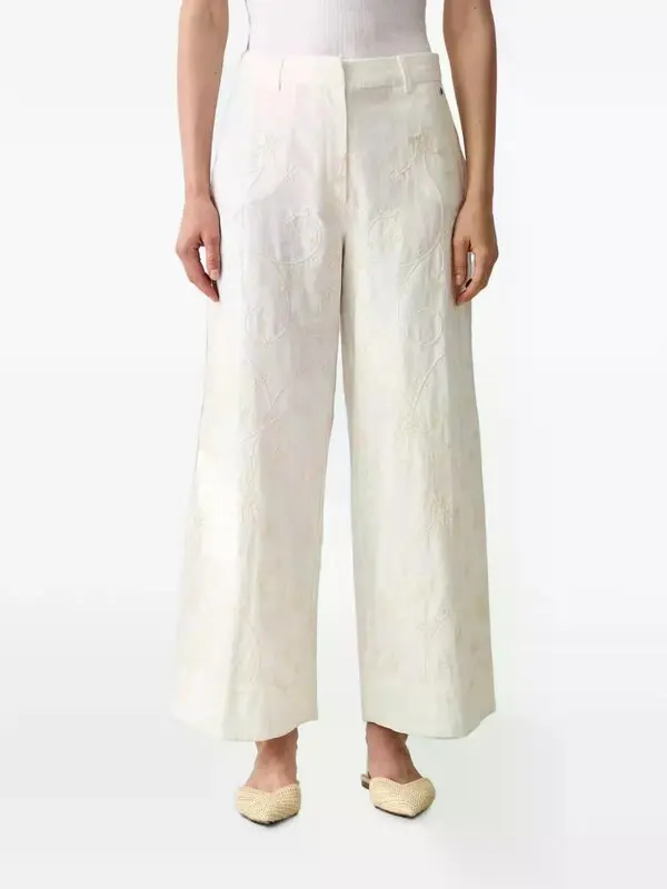 PEDRO DEL HIERRO Floral-embroidered Wide-leg Trousers - White