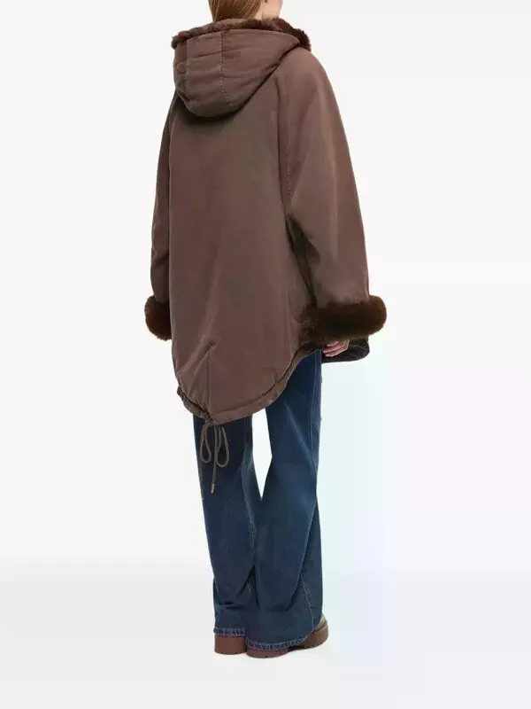 Pinko Faux-fur Trim Hooded Coat - Brown