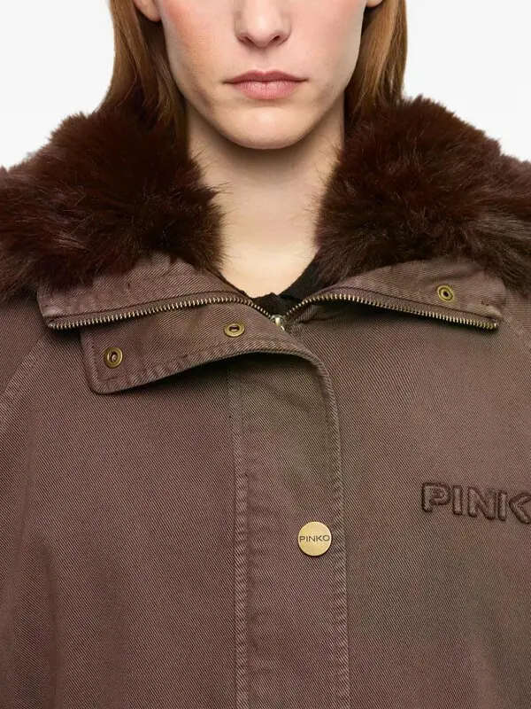 Pinko Faux-fur Trim Hooded Coat - Brown