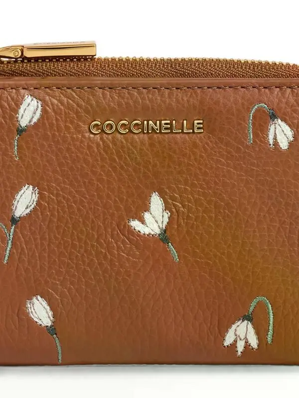COCCINELLE Small Metallic Floral-embroidered Leather Wallet