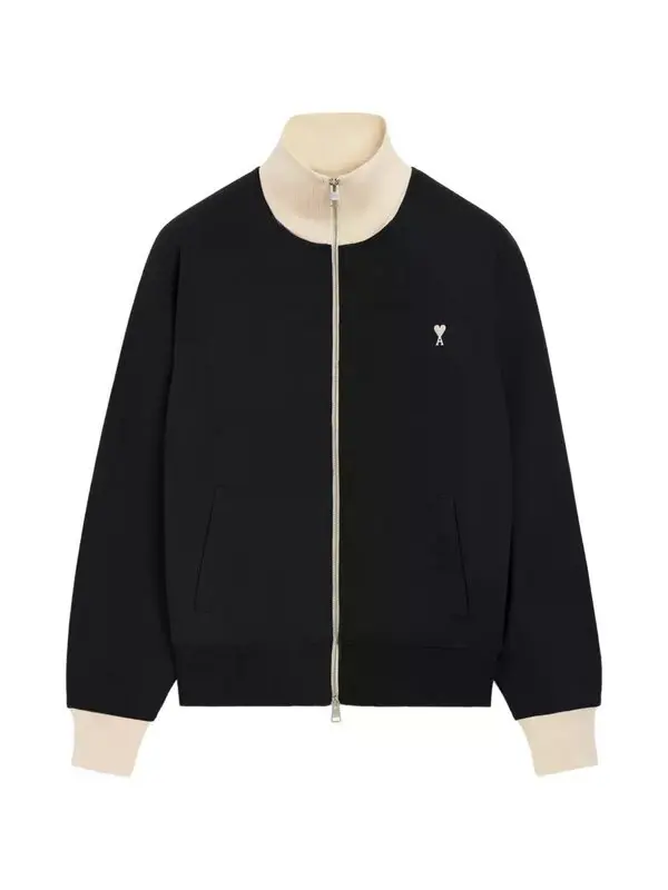AMI Paris Zipped Cotton Sweatshirt With De Coeur - Black