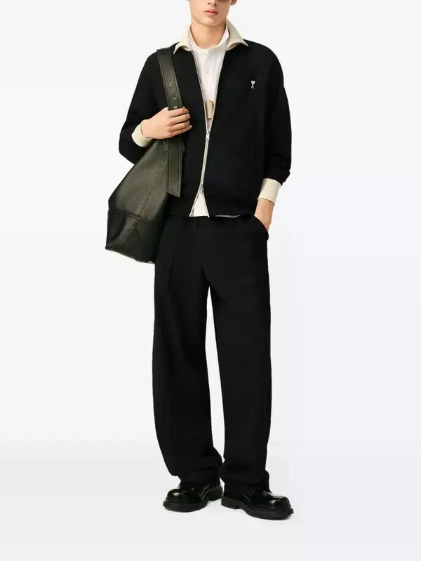 AMI Paris Zipped Cotton Sweatshirt With De Coeur