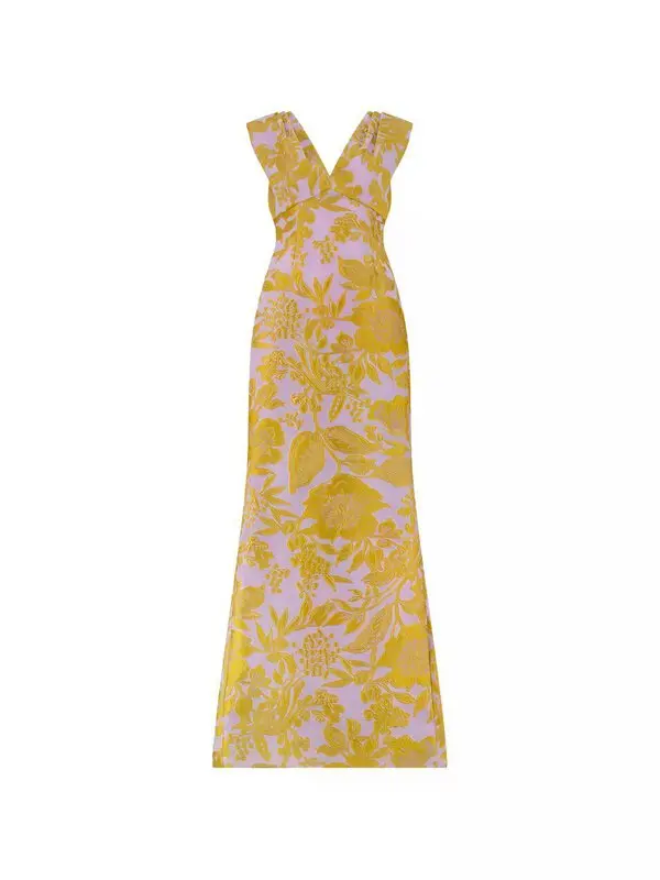 Lela Rose Floral-fil Coupé V-neck Maxi Dress - Pink