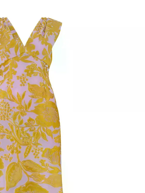 Lela Rose Floral Fil Coupé V-neck Maxi Dress - Pink