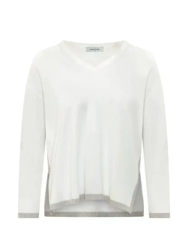 GRAN SASSO V-neck Lurex-trim Top - White
