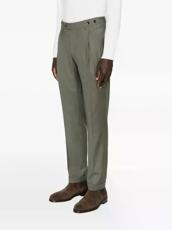 BERWICH Pleated Detail Wool Trousers - Green