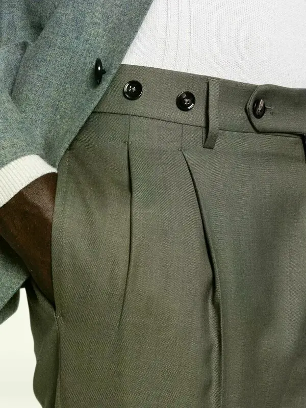 BERWICH Pleated Detail Wool Trousers - Green