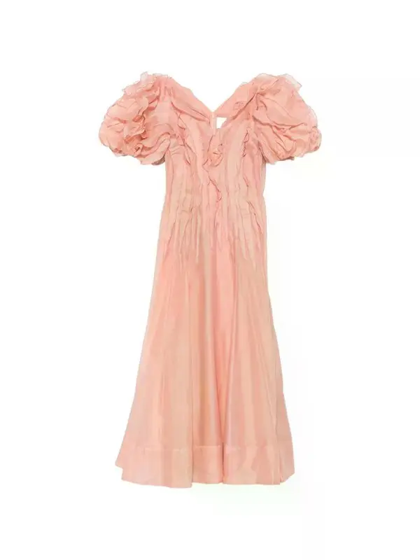 Aje Ruffled Puff-sleeve Midi Dress - Pink