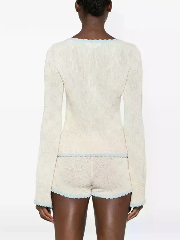 ASTA RESORT Franca Scallop-edge Cardigan - Neutrals