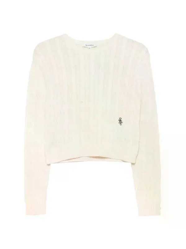 SPORTY & RICH Isao Cable-knit Embroidered-logo Sweater - Neutrals