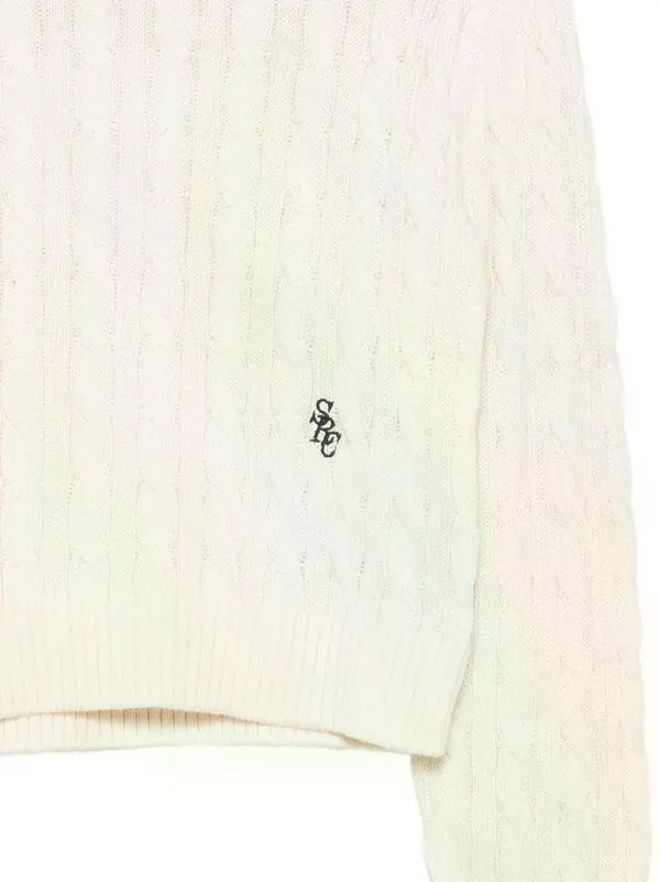 SPORTY & RICH Cable Knit Embroidered Logo Sweater
