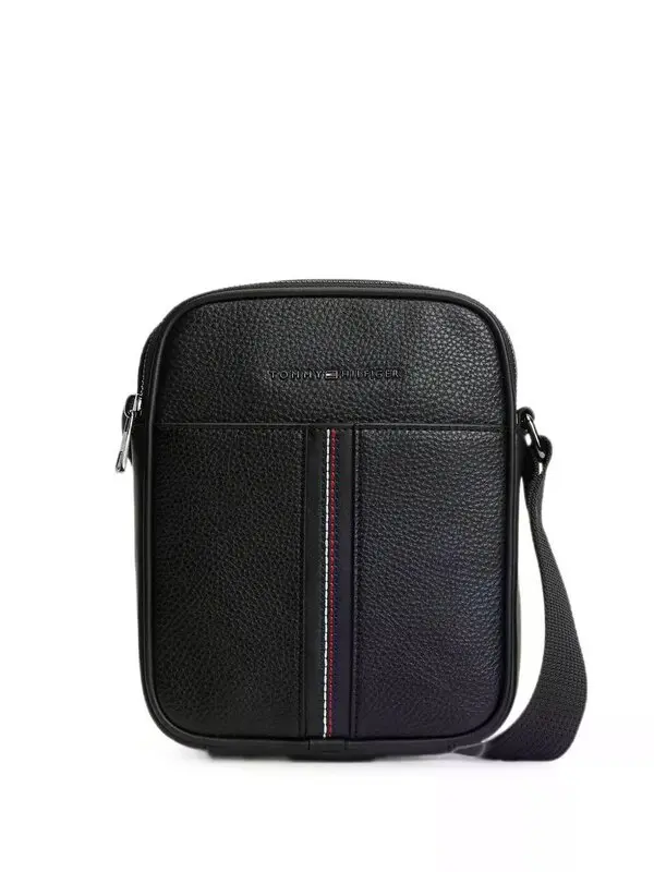 Tommy Hilfiger Pebble-effect Stripe-detail Messenger Bag - Black