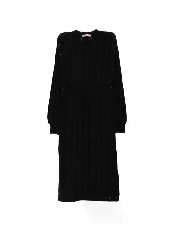 TWINSET Pointelle-knit Long-sleeve Dress - Black