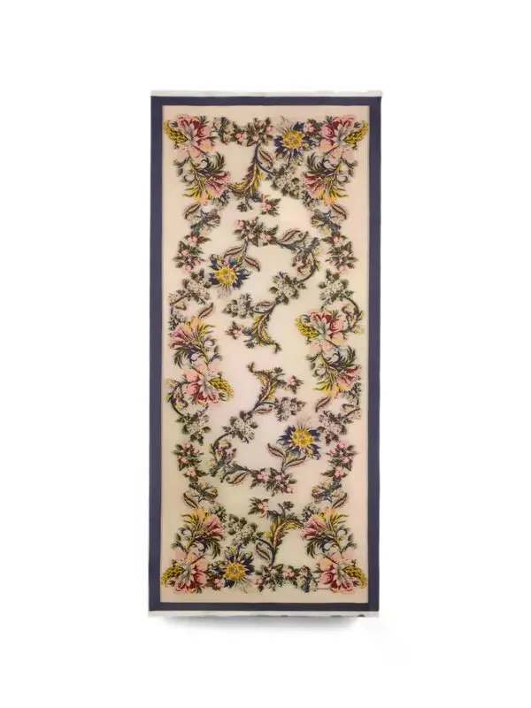 Etro Wool-blend Scarf With Fil Coupé Floral Pattern - Neutrals