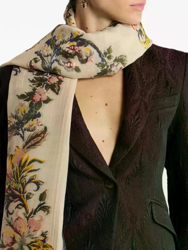Etro Wool-blend Scarf With Fil Coupé Floral Pattern