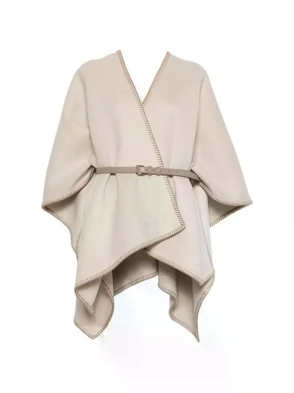 Max Mara Colomba Belted Blanket-stitch Poncho - Neutrals