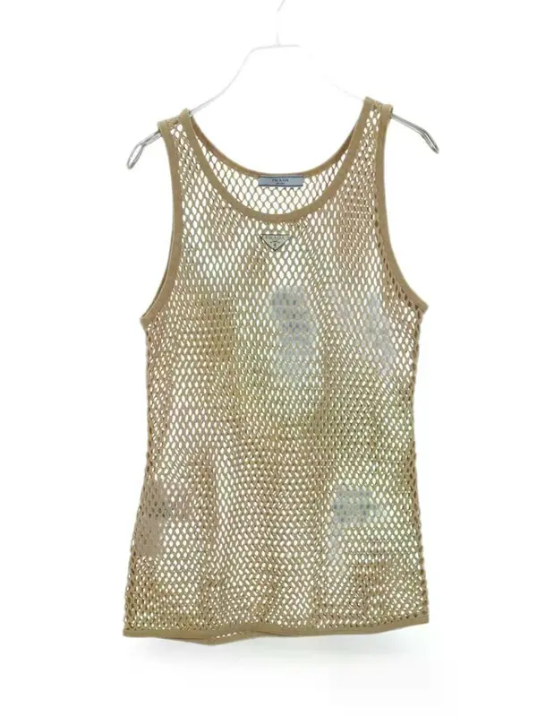 Prada 2010s Mesh Logo-plate Tank Top - Neutrals