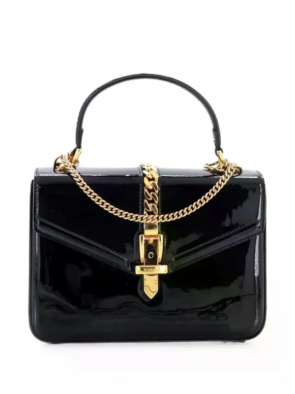 Gucci Sylvie 1969 Top Handle Bag Patent Mini Satchel - Black