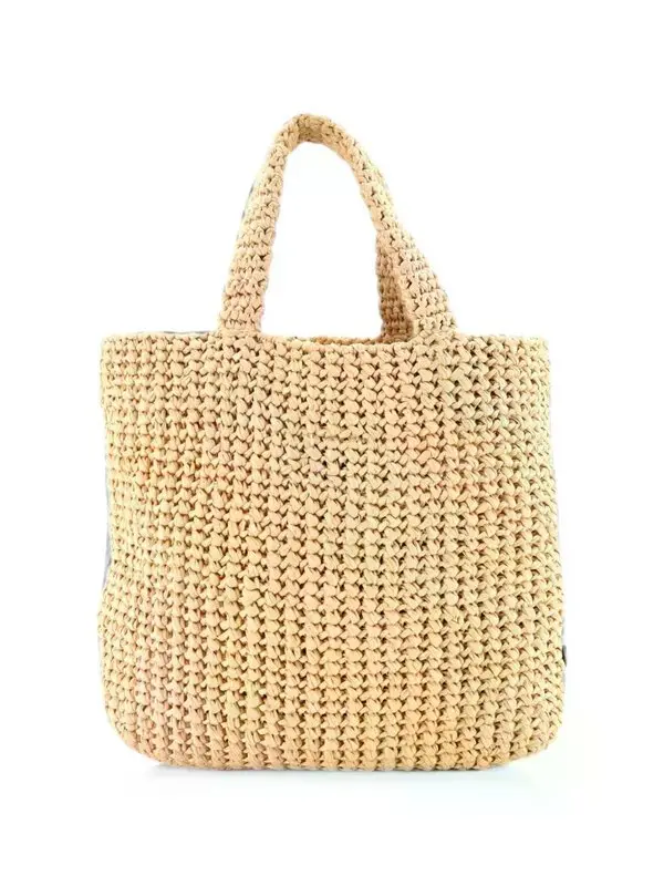 Prada Logo Raffia Small Tote Bag