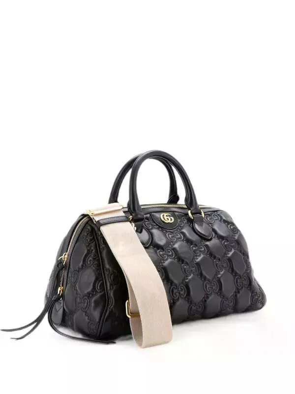 Gucci Ophidia Convertible Boston Top Handle Bag Gg Matelasse Leather Medium Satchel - Black