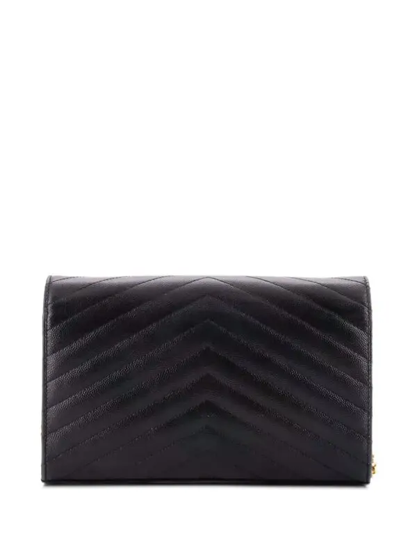 Saint Laurent Classic Monogram Wallet On Chain Matelasse Chevron Leather Medium Crossbody Bag - Black