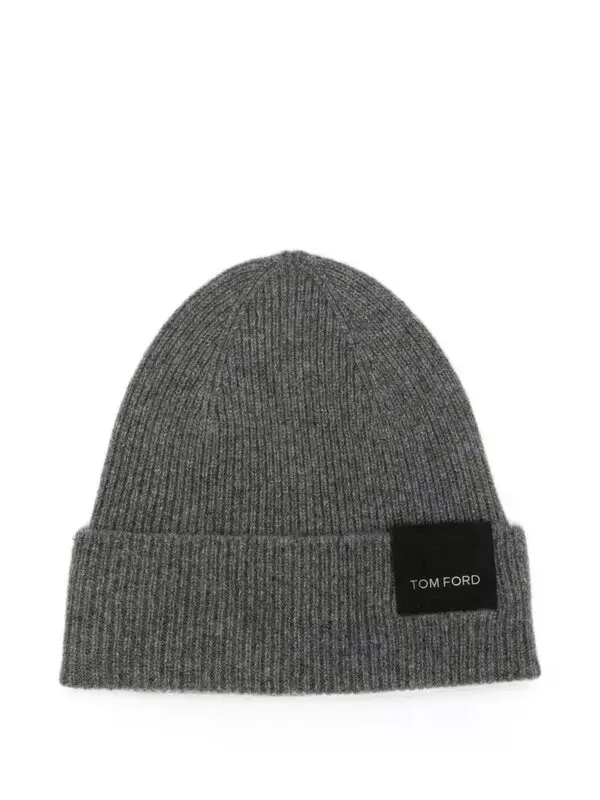 TOM FORD Ribbed-knit Logo-patch Beanie Hat - Grey