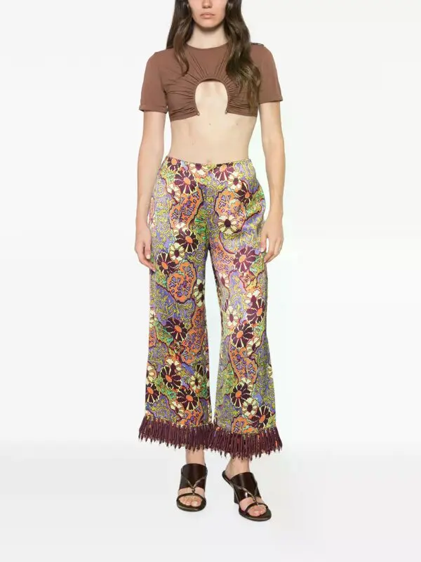 ALEMAIS Aleles Joanna Floral Print Trousers With Fringe Detail - Purple