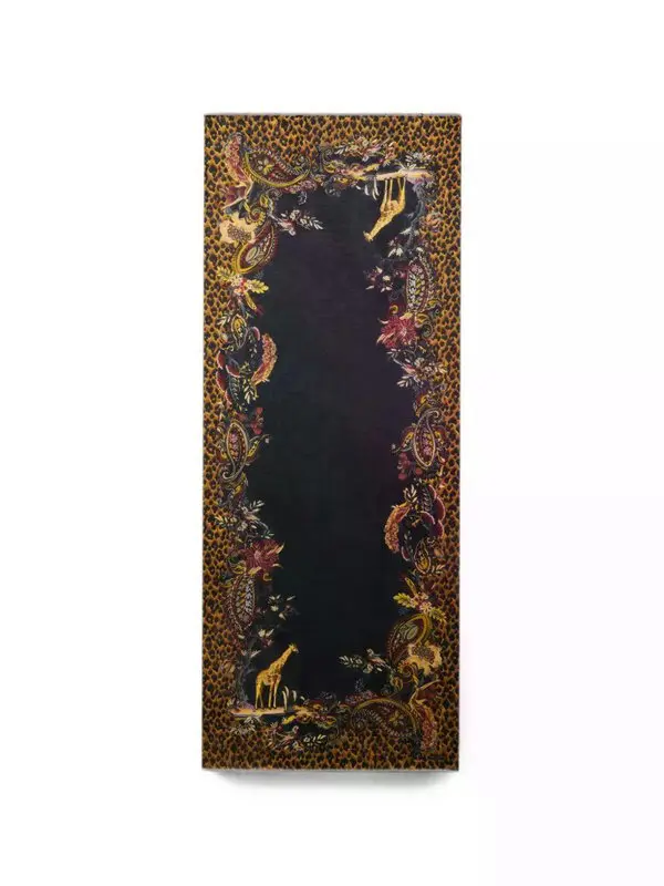 Etro Modal And Cashmere Scarf With Animal And Paisley Print - Black